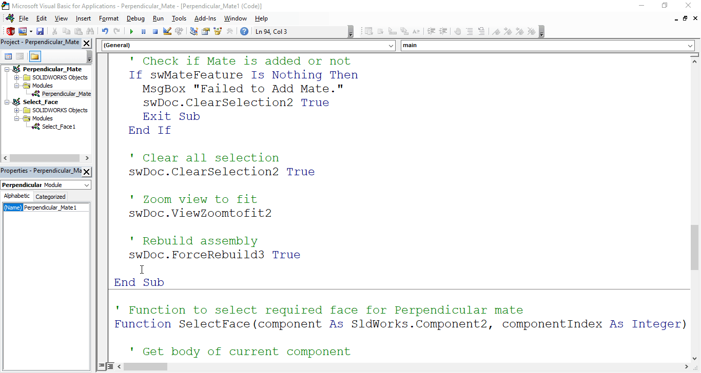 Solidworks VBA Macro Add Perpendicular Mate The CAD Coder
